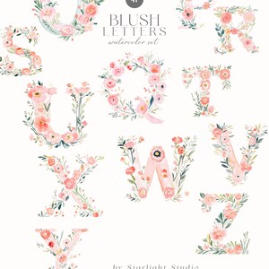 Watercolor Blush Alphabet - Blush Flowers - Floral Letters - Watercolor ...