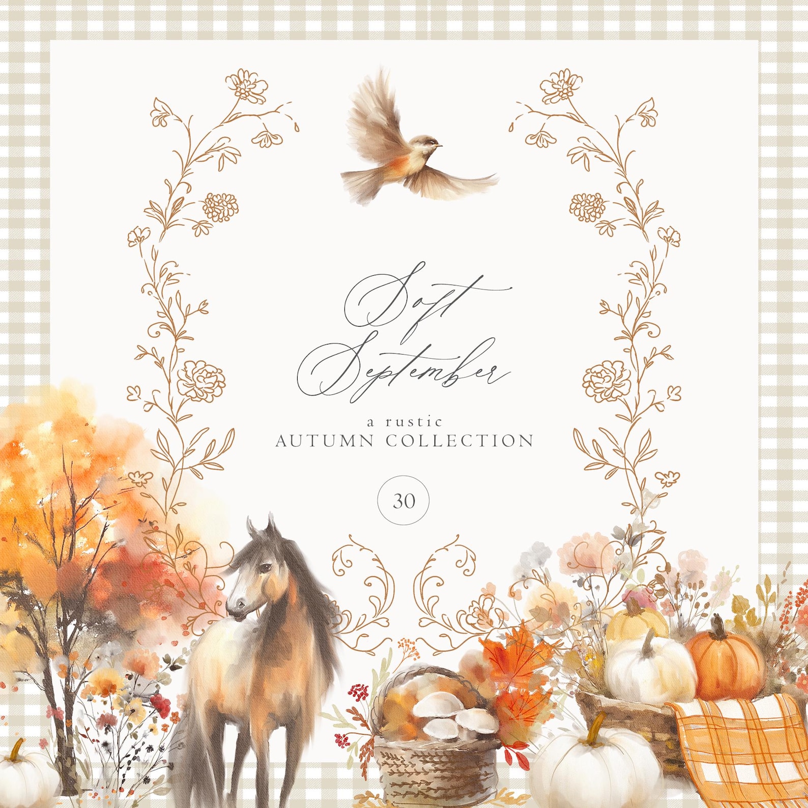 Watercolor Rustic Fall Clipart - Preppy Fall - September Clipart - Fine ...