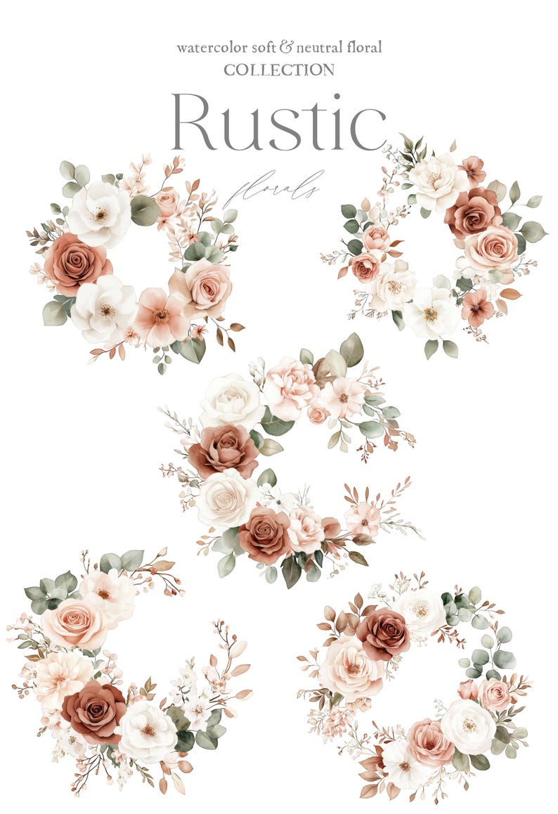 Watercolor Neutral Floral Clipart - Rustic Florals - Wedding Flowers ...
