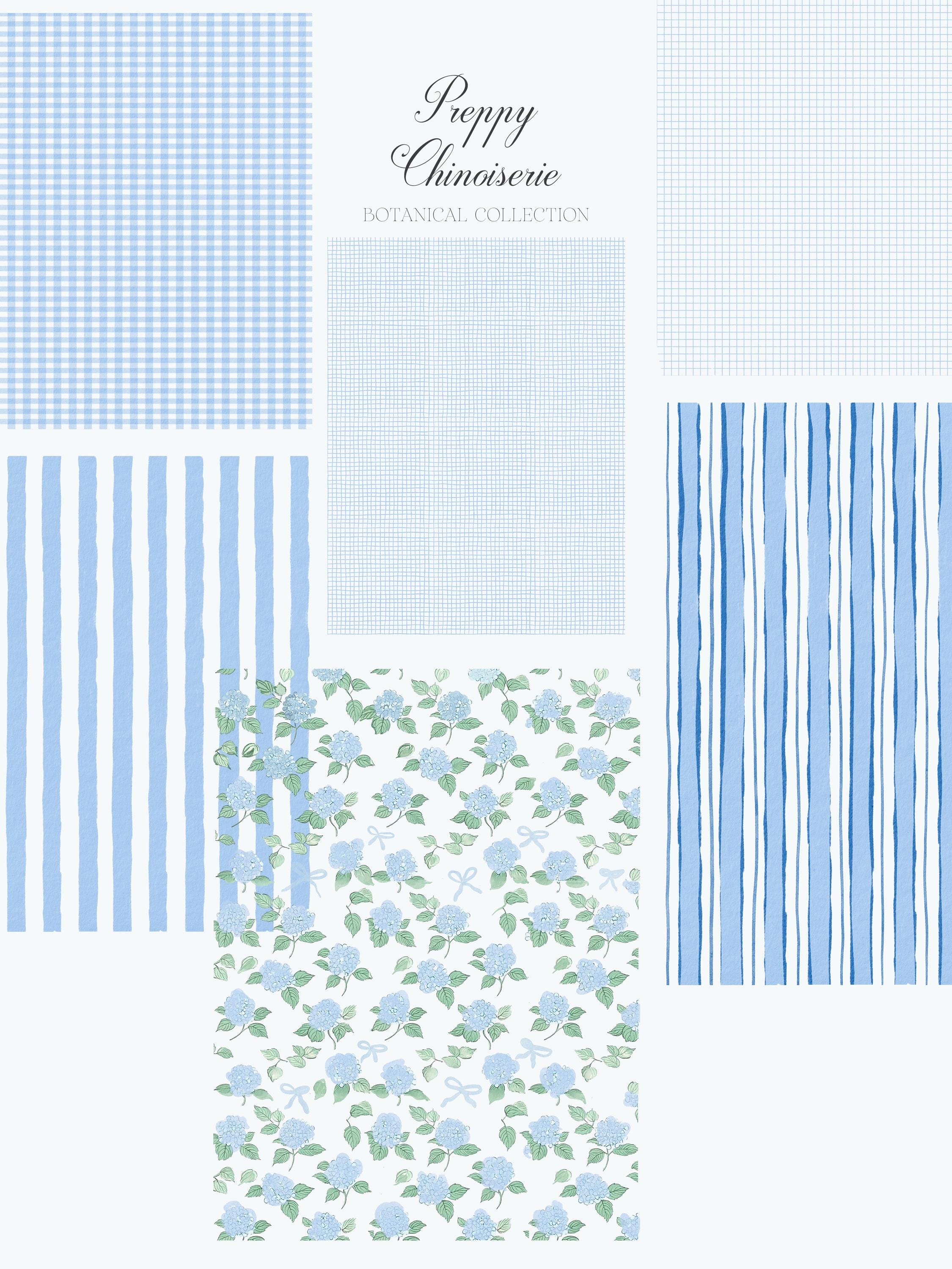 Watercolor Blue Preppy Chinoiserie Clipart Collection - Blue Hydrangea ...