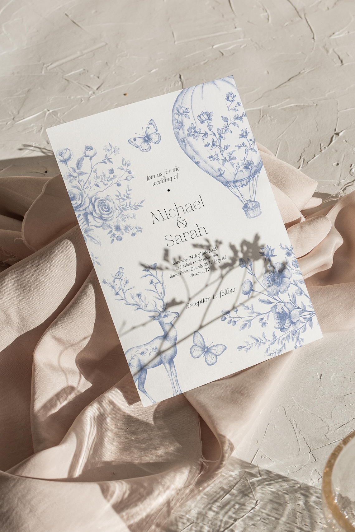 Blue Ink Line Art Toile Style Botanical Collection - Blue Chinoiserie ...