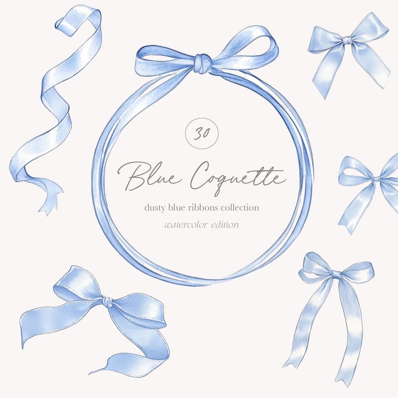Blue Coquette Watercolor Collection - Ribbon Clipart Set - Blue Bows ...