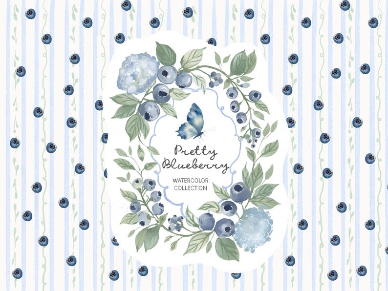 Watercolor Preppy Blueberry Clipart Collection - Not AI - Etsy