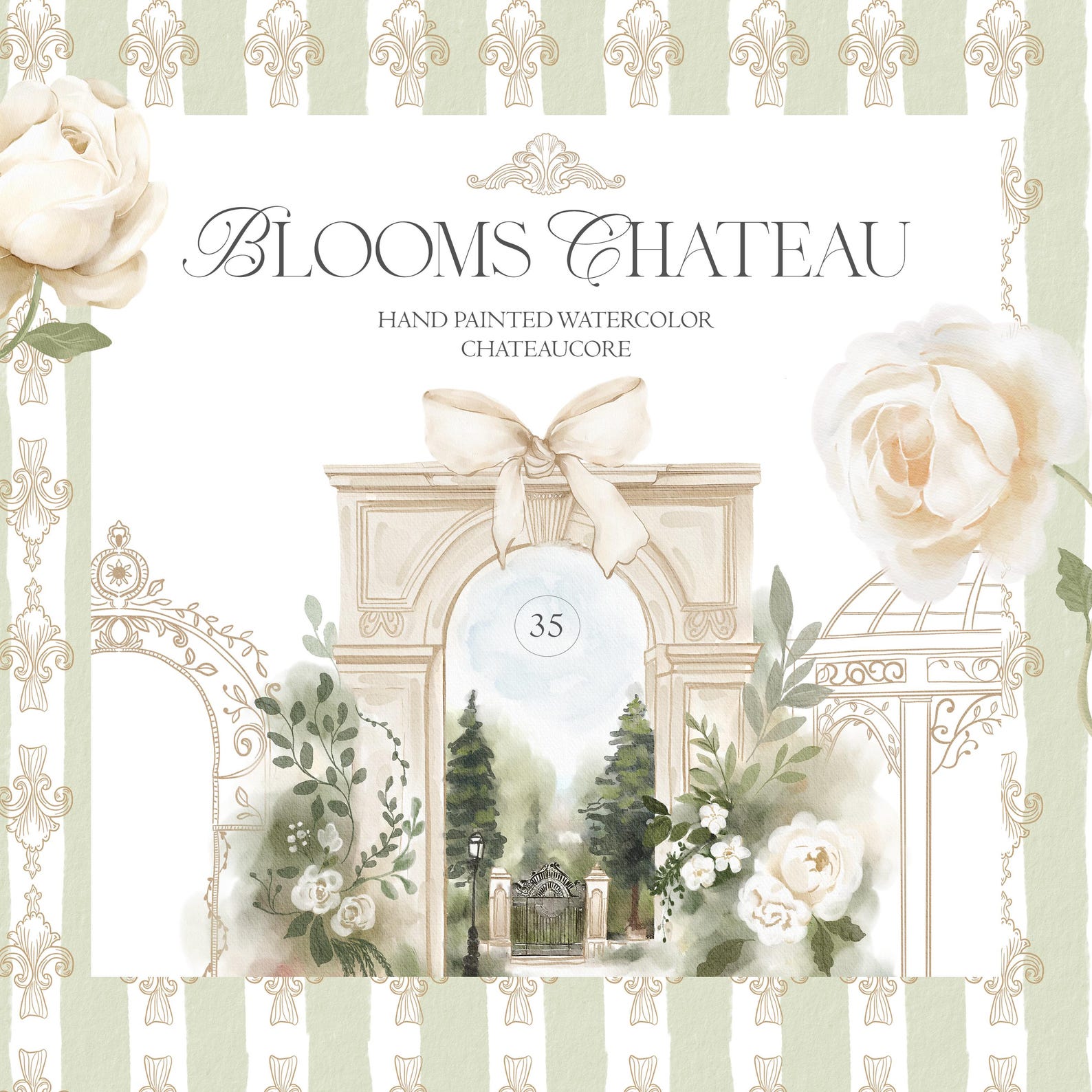 Watercolor Summer Chateau Clipart - Hand Painted Vintage Collection ...