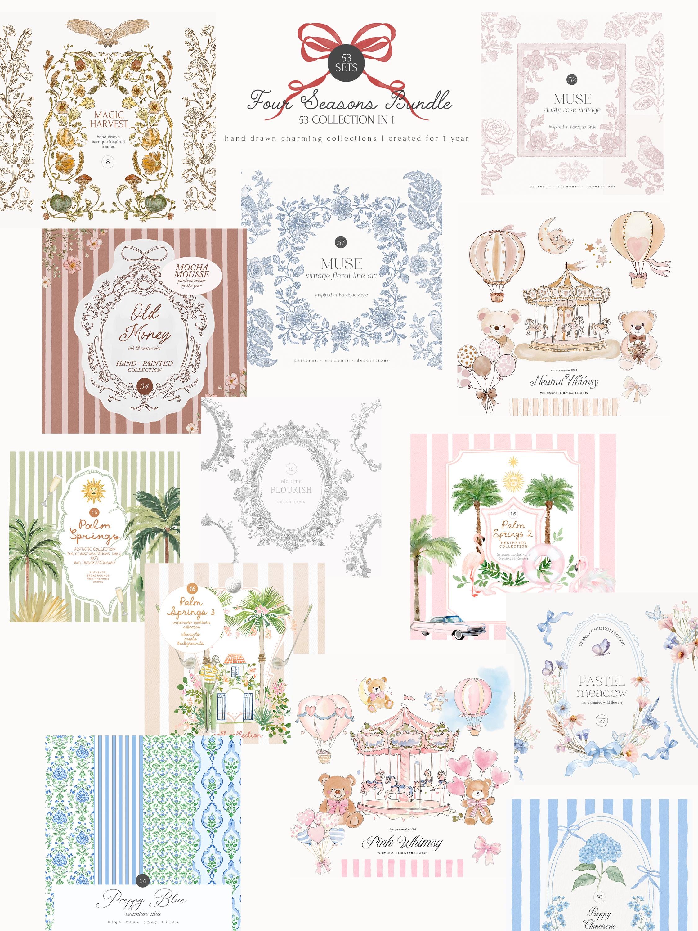Watercolor Four Seasons Bundle 53 in 1 - Huge Clipart Bundle - One Year ...