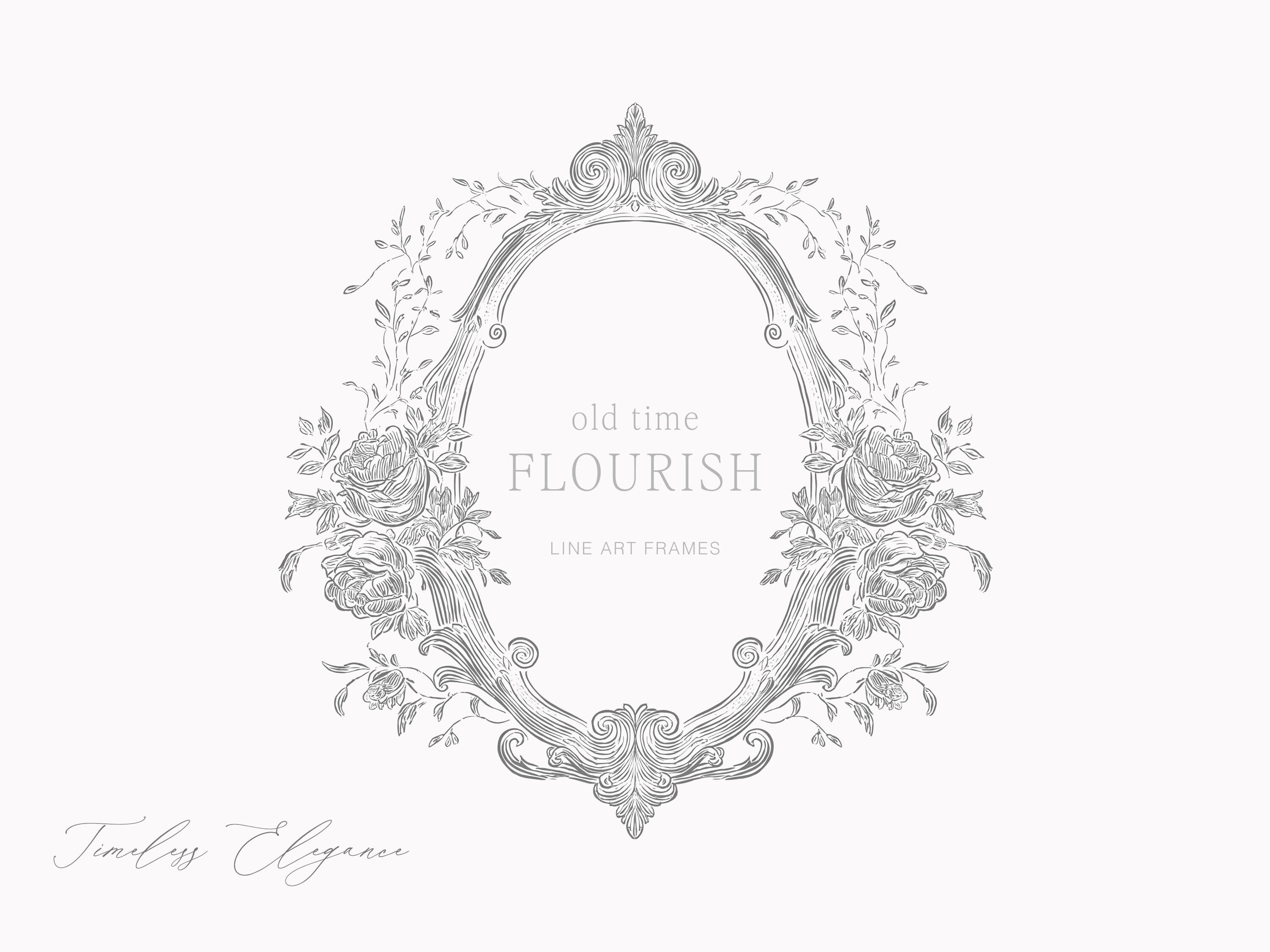 Baroque Line Art Flourish Frames - Clipart - Antique Vintage Floral ...