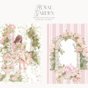 Watercolor Rose Chateau Clipart - Pink Rose Chateaucore Clipart ...