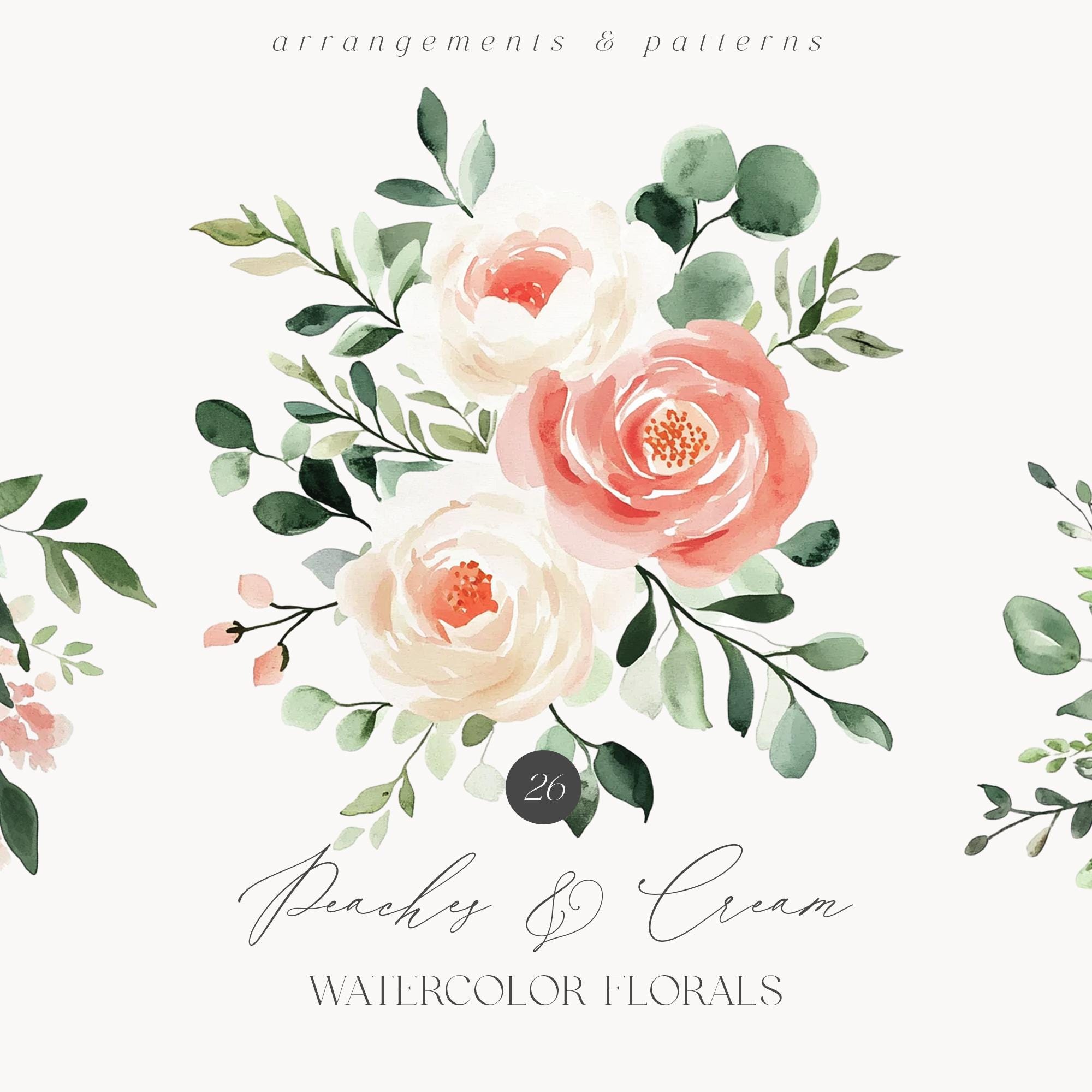 Watercolor Floral Clipart - Blush Peach Flowers - Rustic Loose ...