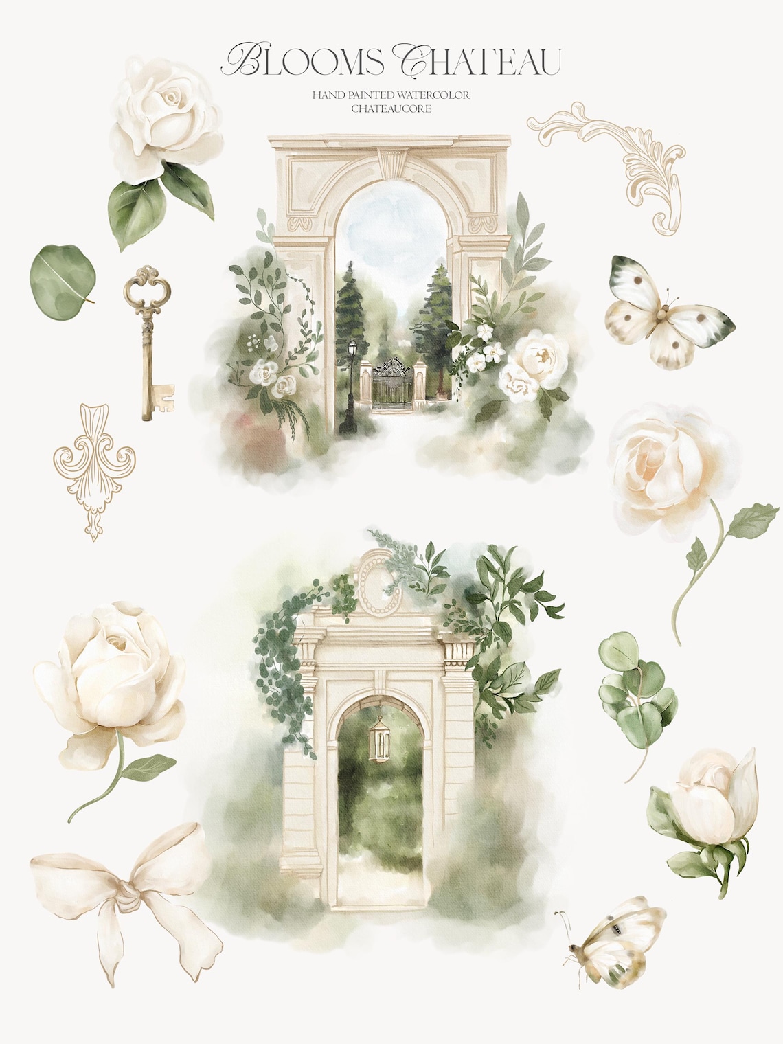 Watercolor Summer Chateau Clipart - Hand Painted Vintage Collection ...