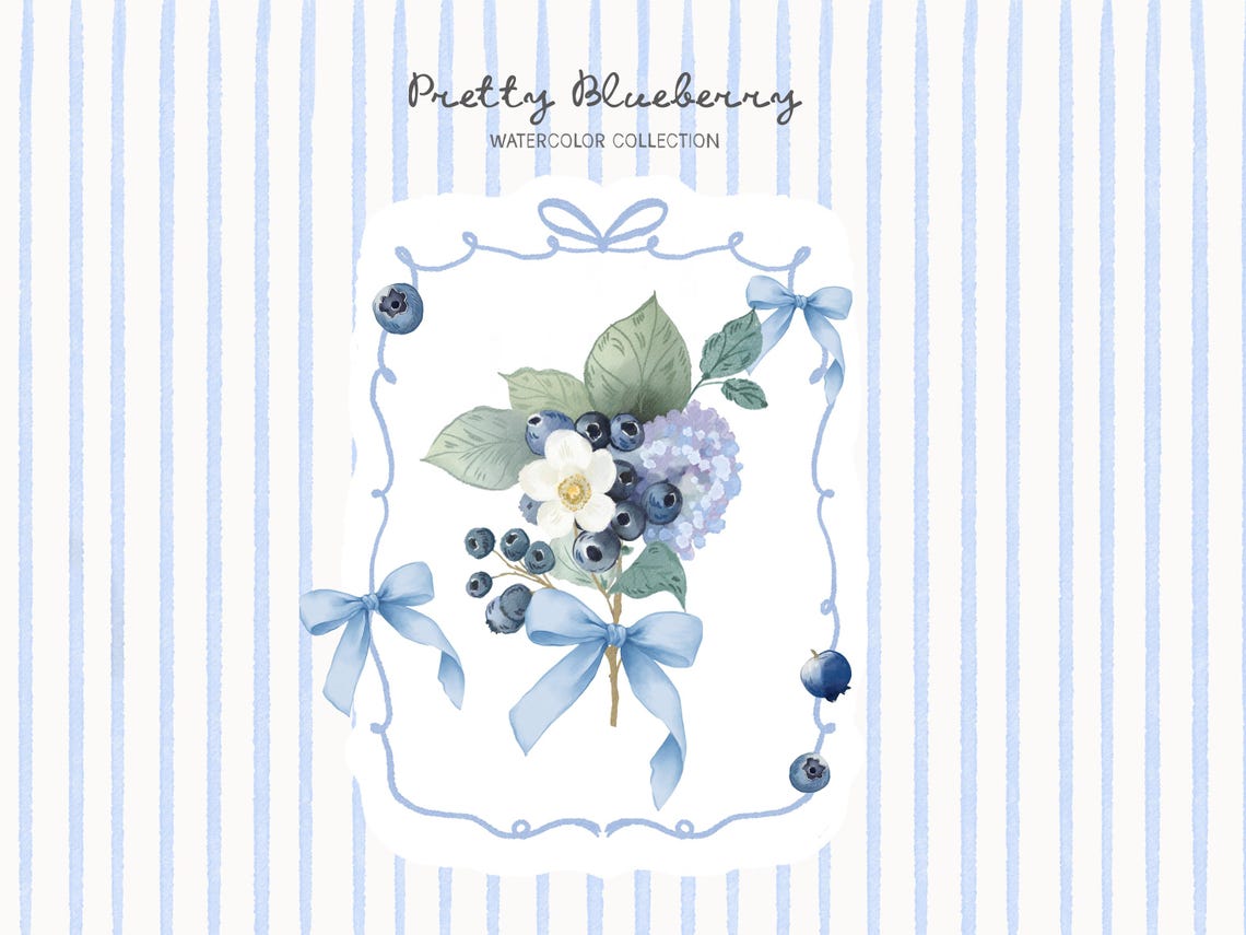 Watercolor Preppy Blueberry Clipart Collection - Not AI - Etsy
