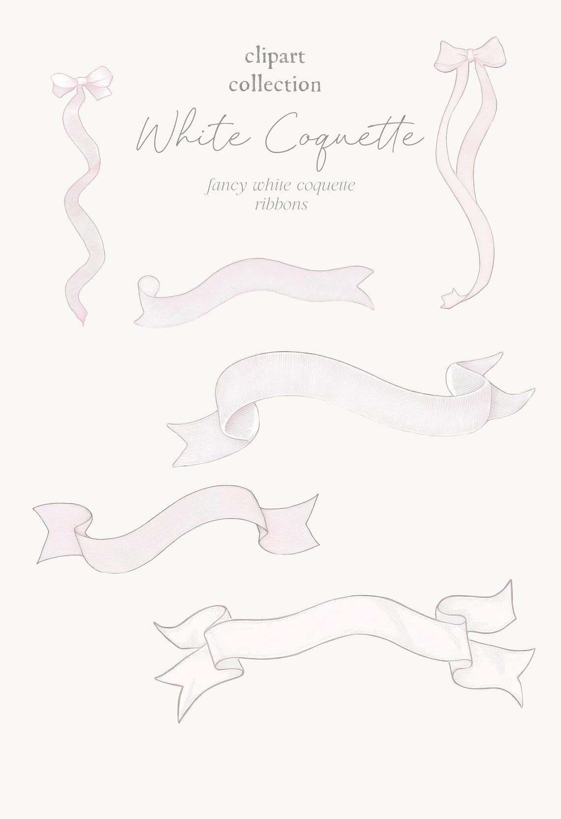 White Coquette Ribbon Collection - White Bows - Coquette Clipart - Line ...