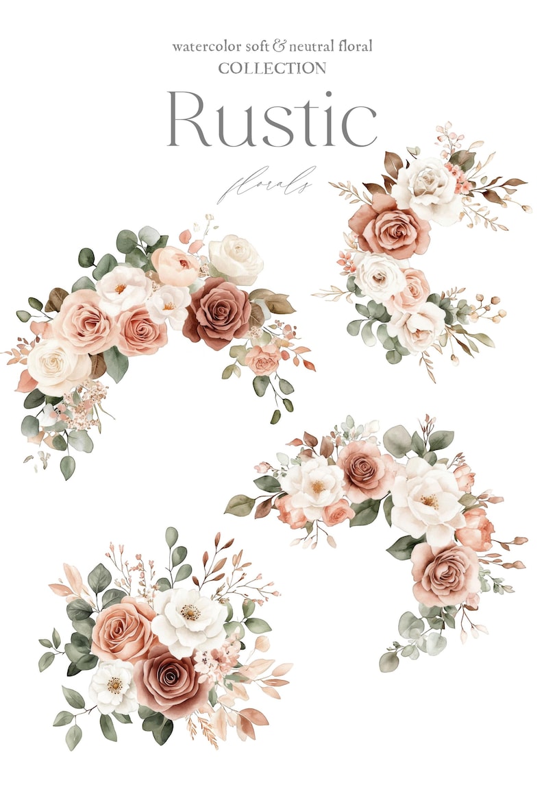 Watercolor Neutral Floral Clipart - Rustic Florals - Wedding Flowers ...