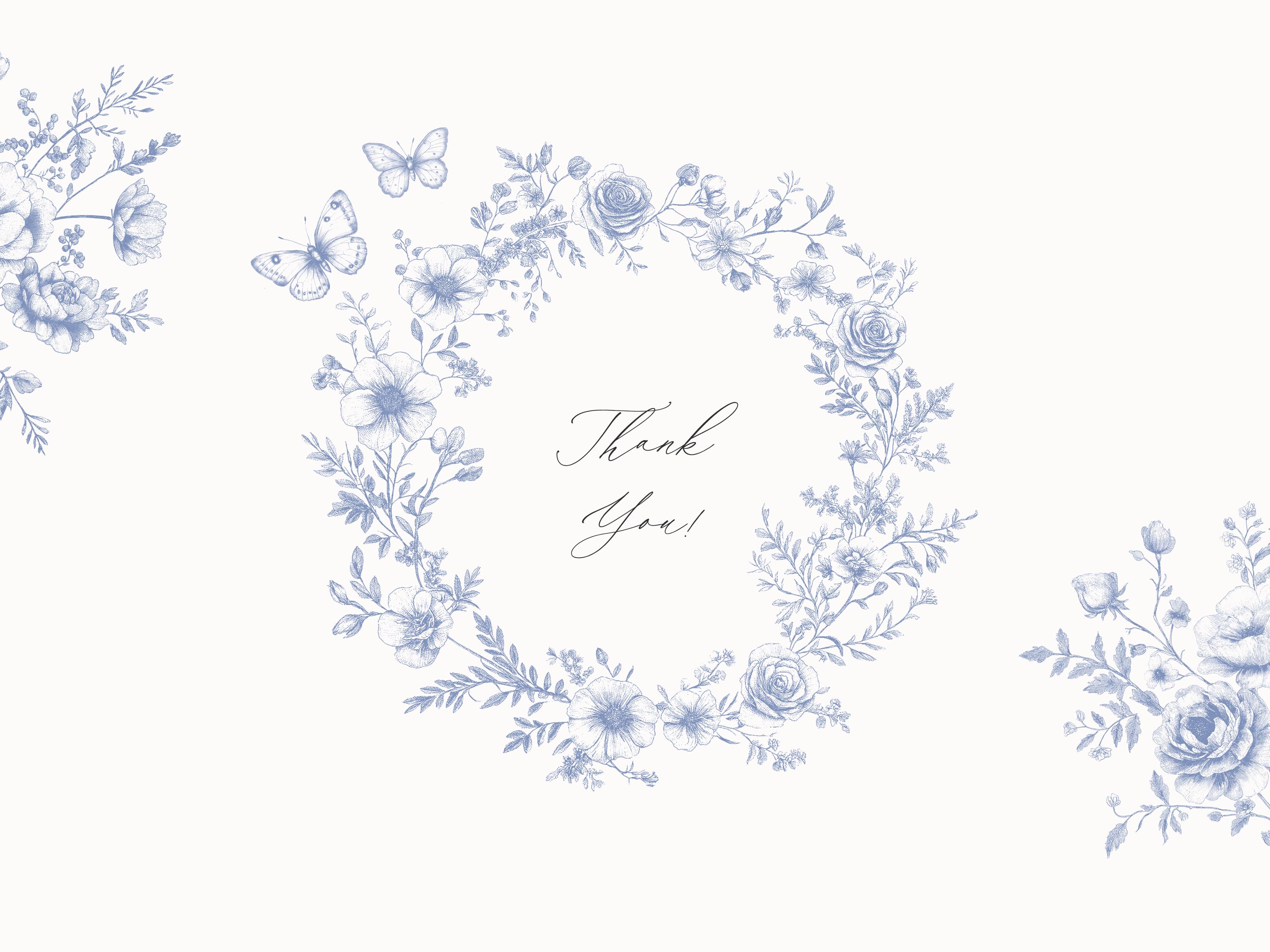 Blue Ink Line Art Toile Style Botanical Collection - Blue Chinoiserie ...