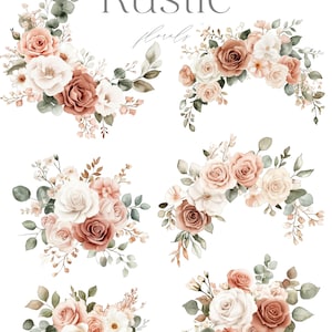 Watercolor Neutral Floral Clipart - Rustic Florals - Wedding Flowers ...