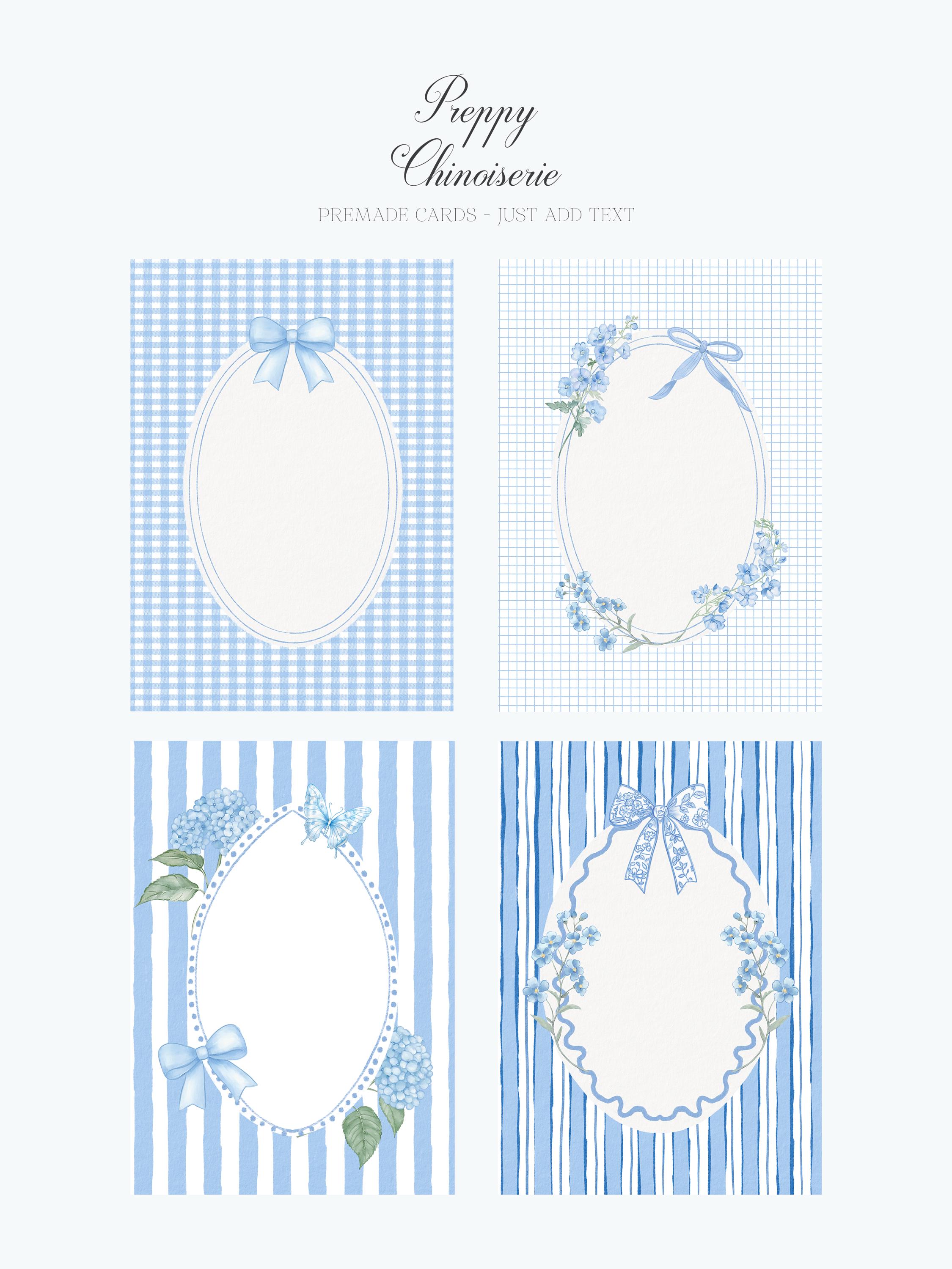Watercolor Blue Preppy Chinoiserie Clipart Collection - Blue Hydrangea ...