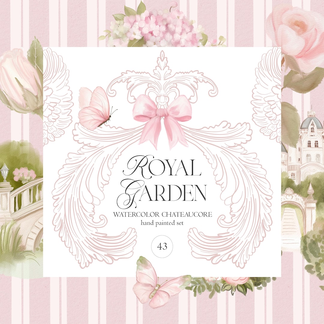 Watercolor Rose Chateau Clipart - Pink Rose Chateaucore Clipart ...