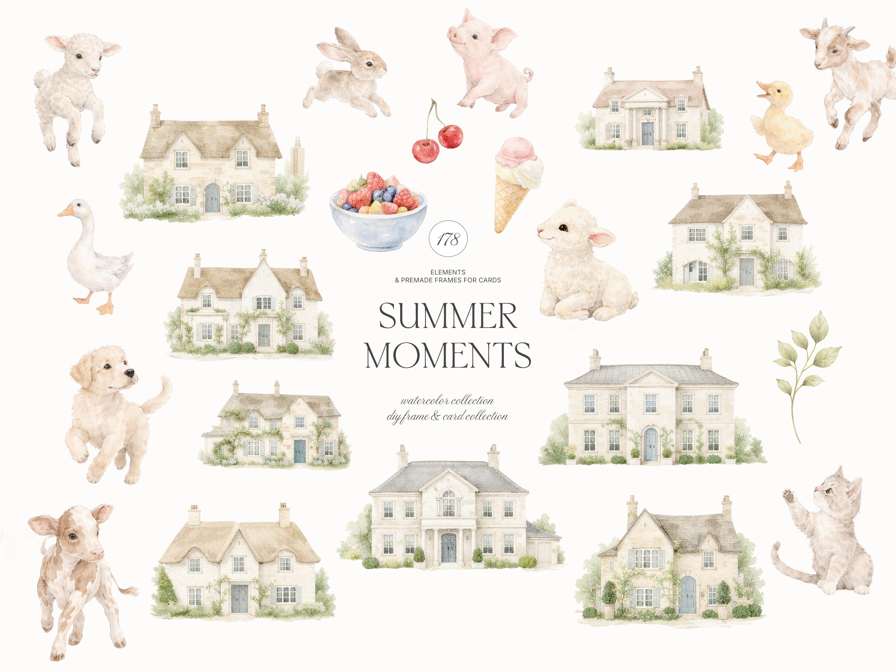 Watercolor Summer Cottage Clipart Set - Cottagecore Collection - Etsy