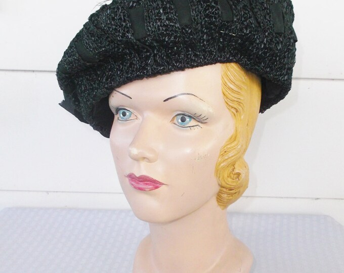 Edwardian 1910s Black Straw Toque Hat With Feathers From - Etsy