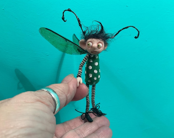 Dinkydarlings ( #41 ) OOAK Pok-a-dot BUG Elf Pixie Fairy Polymer Clay ...