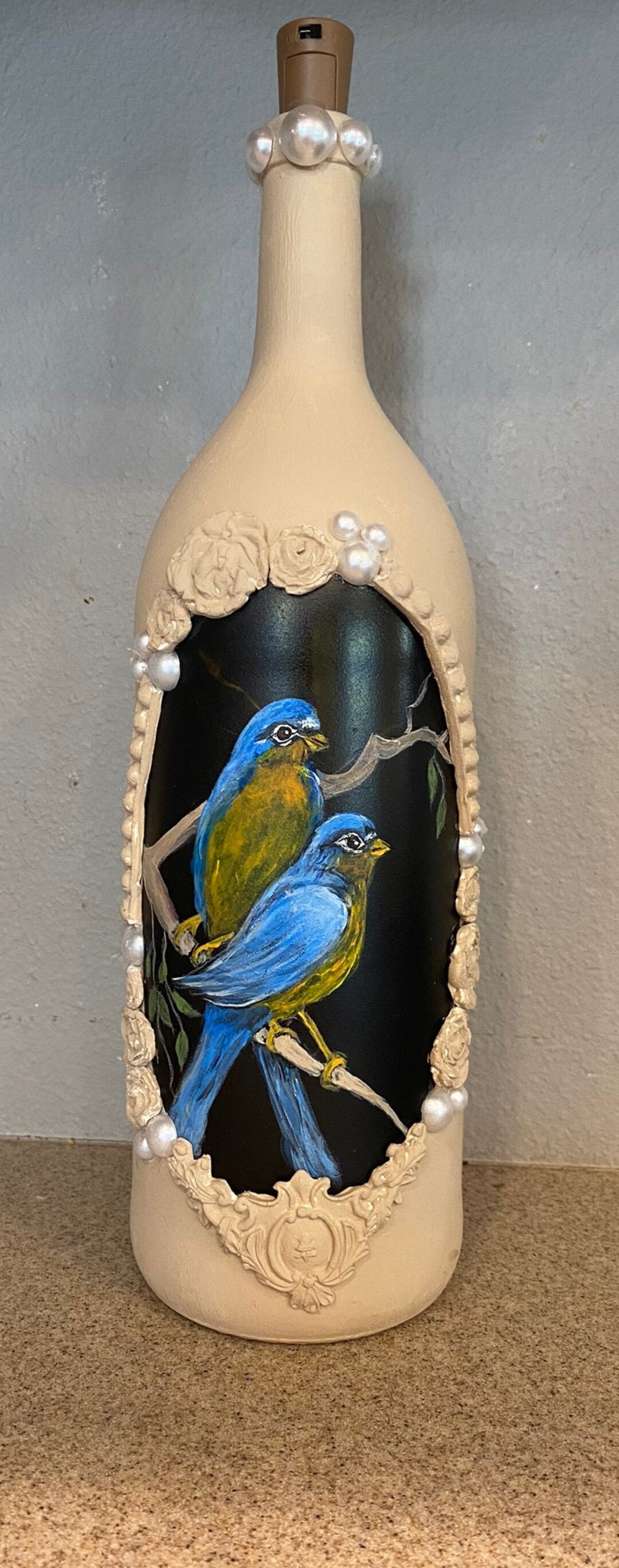 A Pair of Hand Painted Blue Birds Are Framed by a Hand-crafted Molding ...