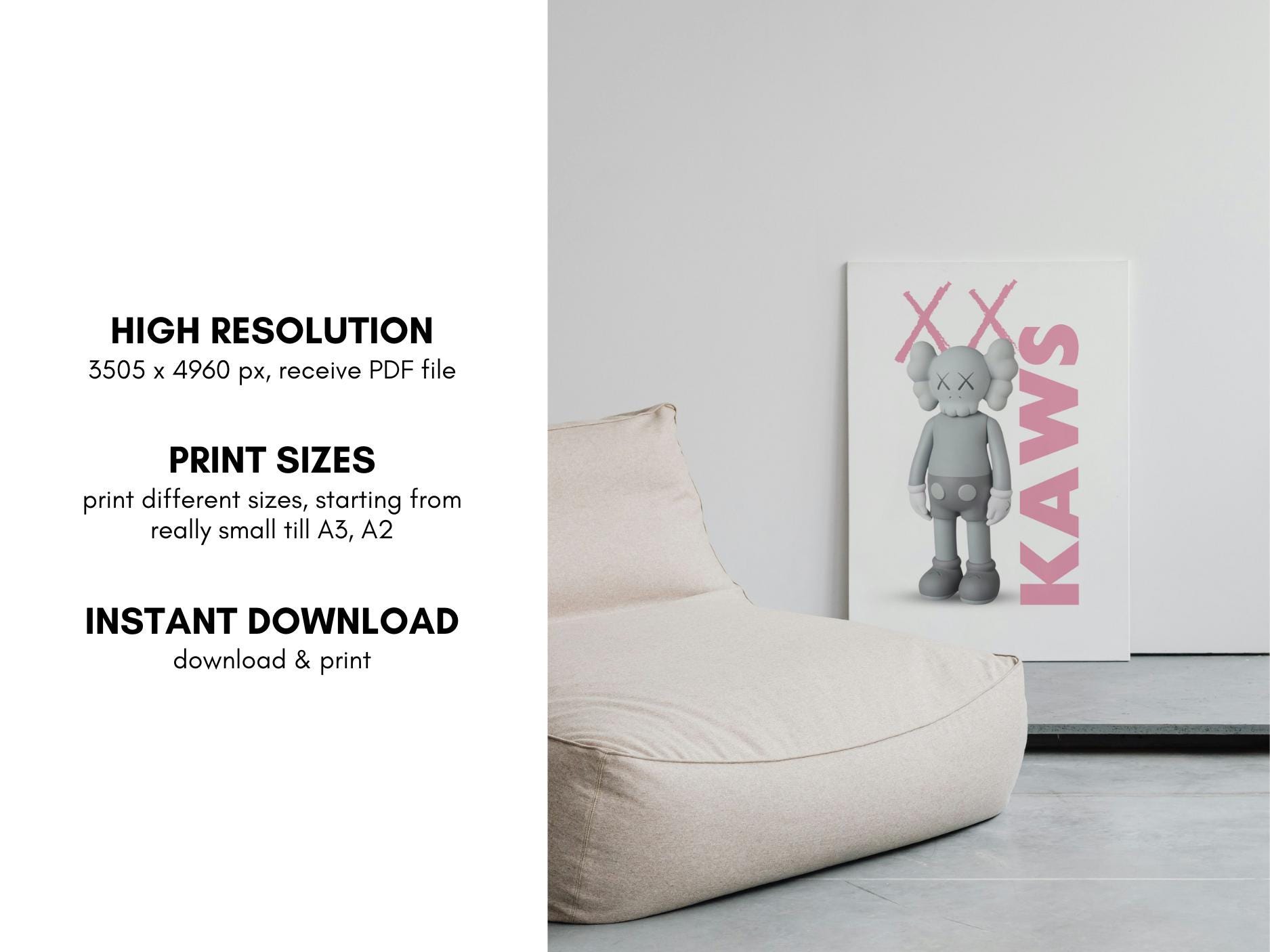 Kaws Wall Art, Kaws Poster, Kaws Figure, Hypebeast Decor, Masculine ...
