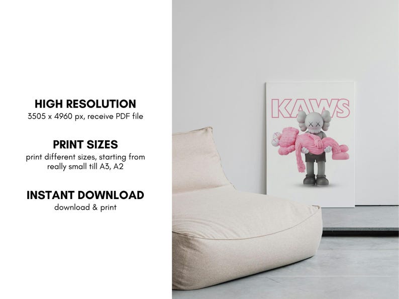 Kaws Wall Art, Kaws Poster, Kaws Figure, Hypebeast Decor, Masculine ...