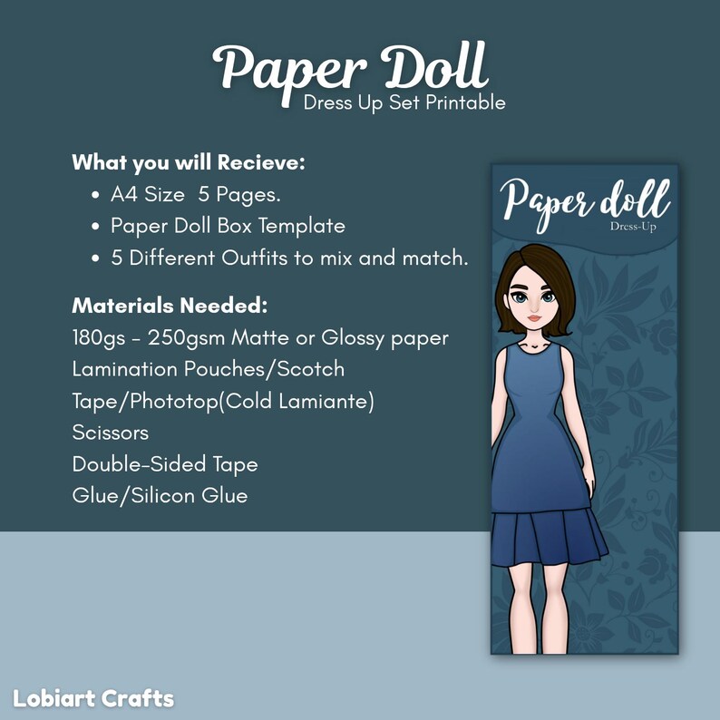 Printable Paper Doll Dress - up Set Blue Theme - Etsy