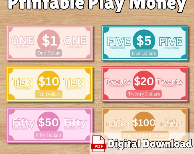 Printable Play Money for Kids - Digital Instant Download Pretend Play ...