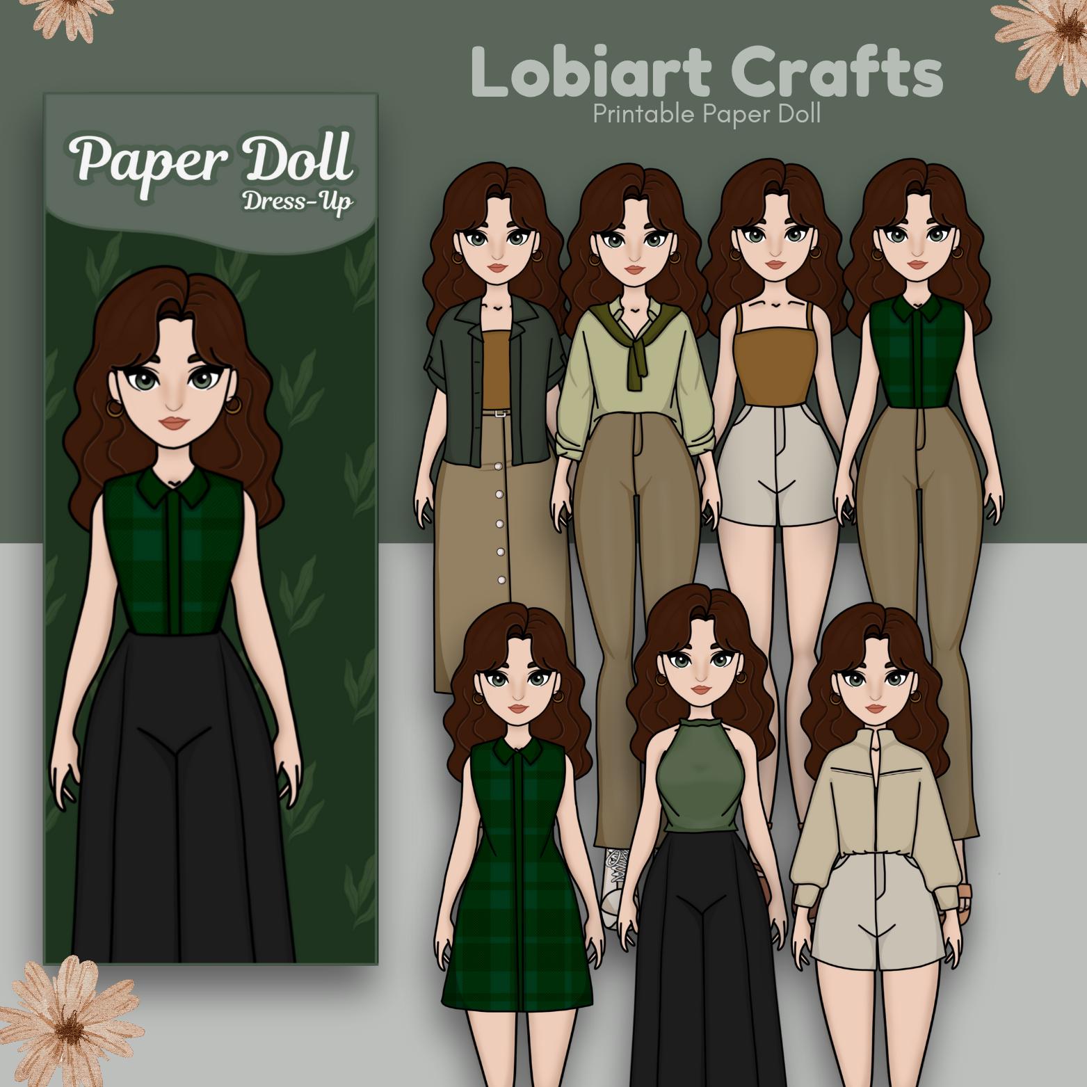 Printable Mix and Match Outfits Green Paper Doll Dress-up Set | Digital ...