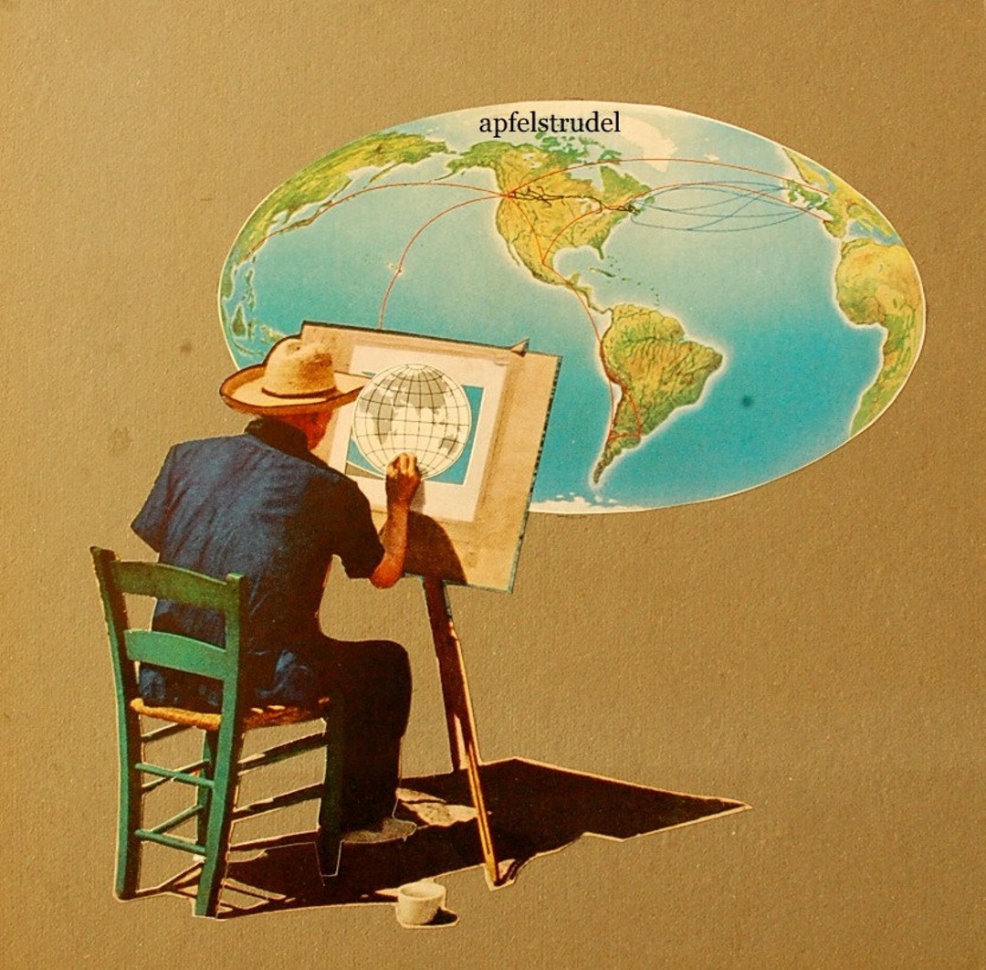 ARTWORK. World Portrait. Mapart Made Using a 1935 Map. - Etsy
