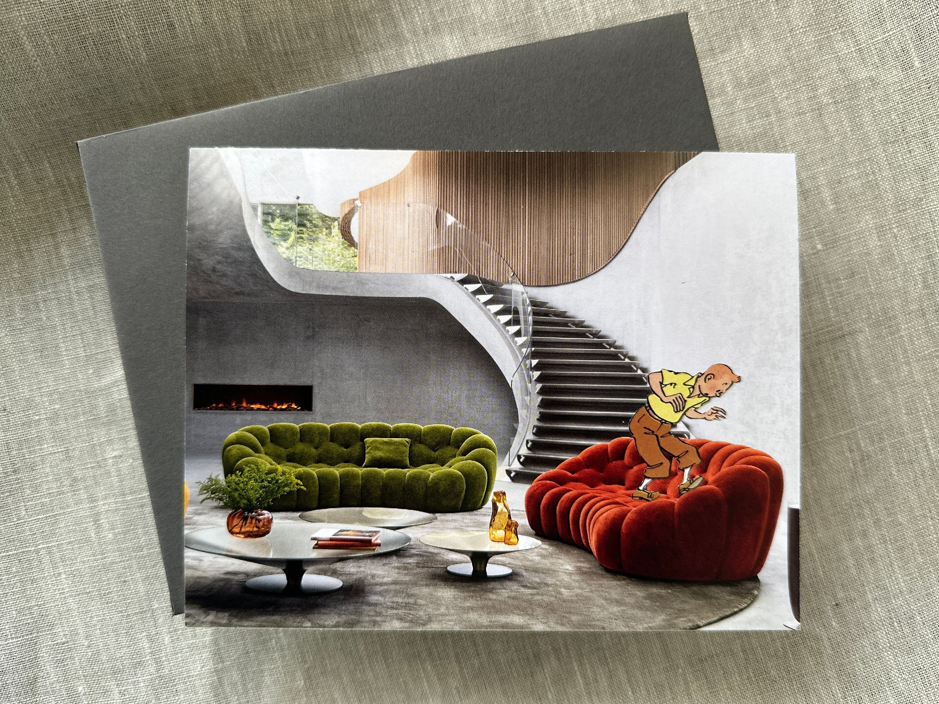 Tintin Goes to Roche Bobois - Pack of 6 Note Cards - Recycled/upcycled ...
