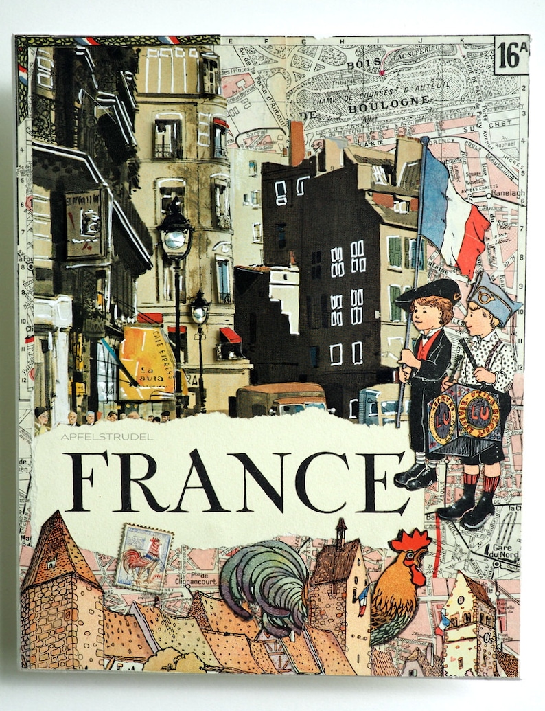 France Paris Map Art Collage. French Country. French - Etsy