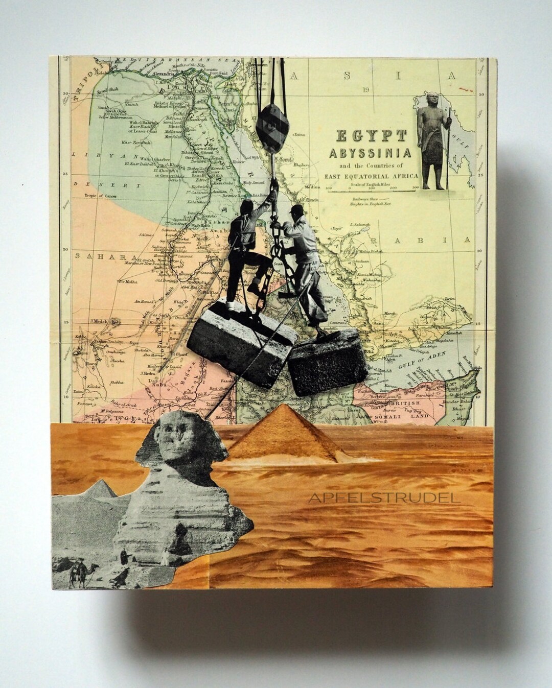 Giza Egypt Pyramids Artwork, 1888 Egypt Map Paper Collage, How They ...