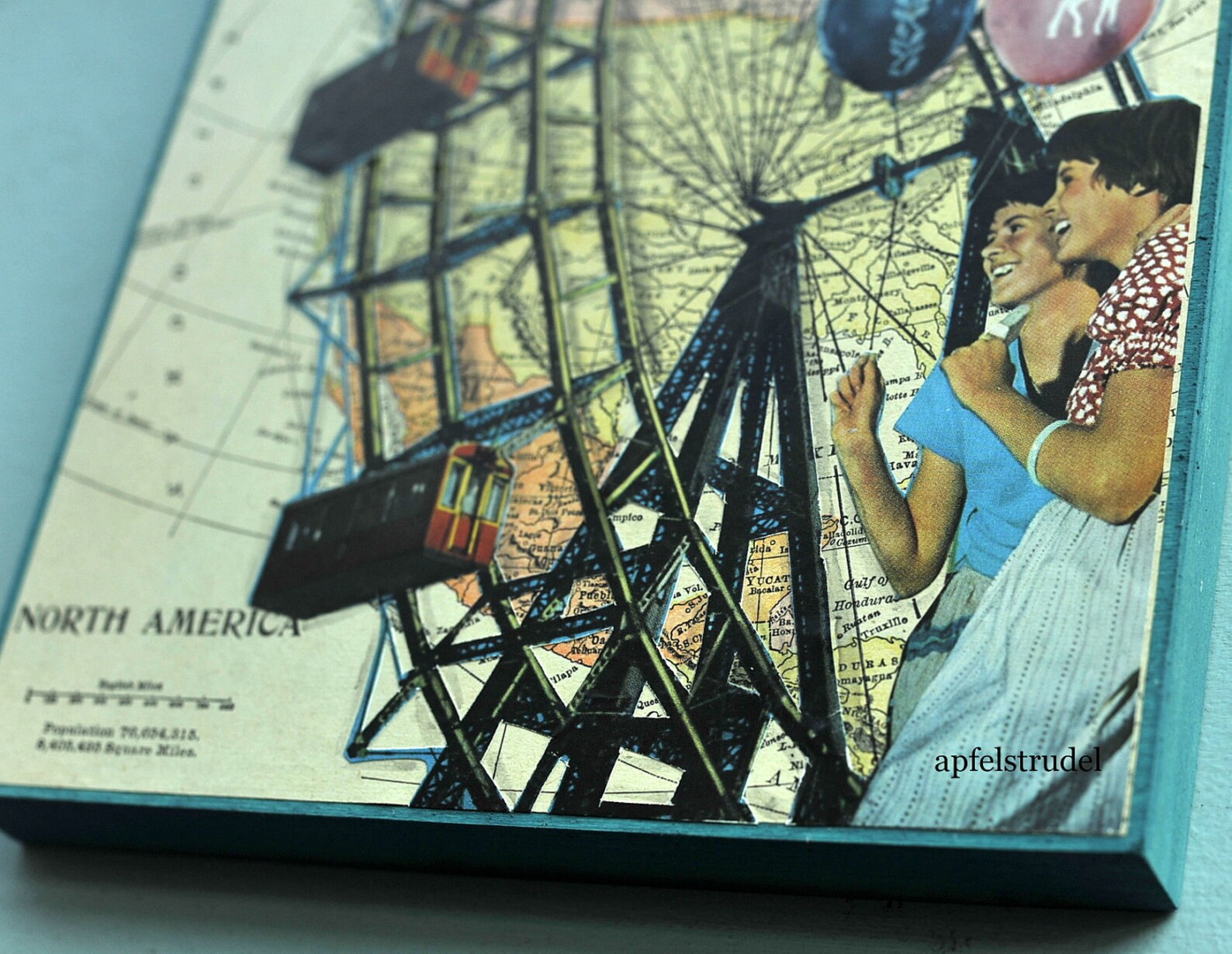 Map Art Collage Art 1898 Map North America Ferris Wheel Carnival Fair ...