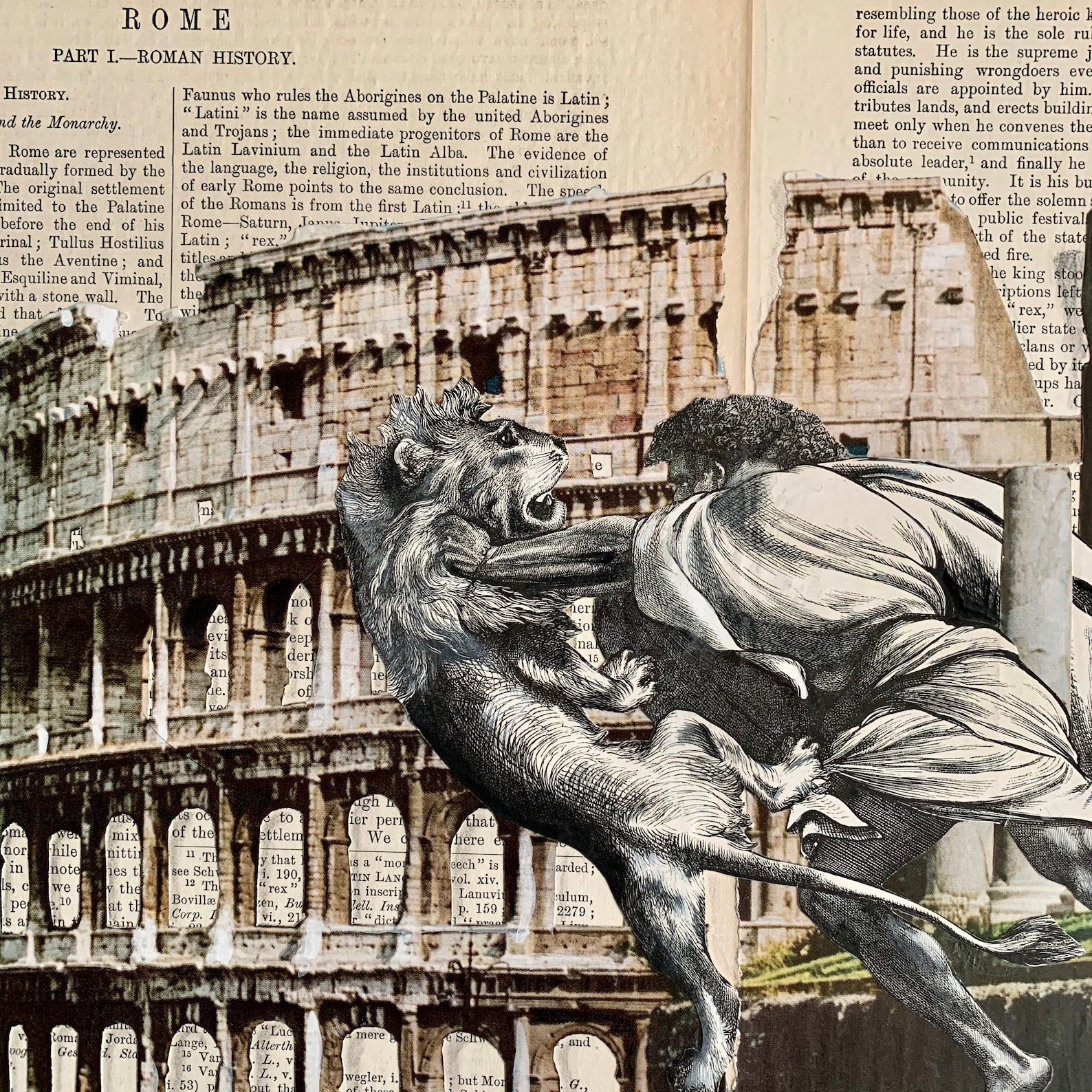 Ancient Rome / Modern Rome Paper Art Collage Italy / Colosseum Man Vs ...