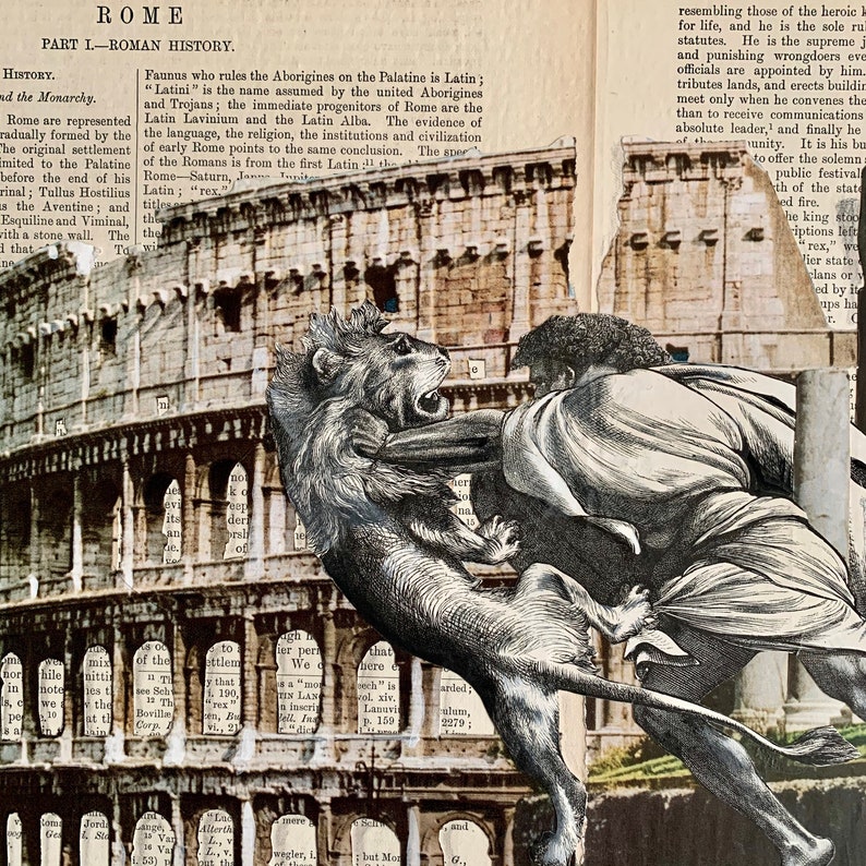 Ancient Rome / Modern Rome Paper Art Collage Italy / Colosseum Man Vs ...