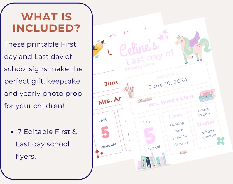 Back to School Flyer First Day of School Sign Editable Template Last ...