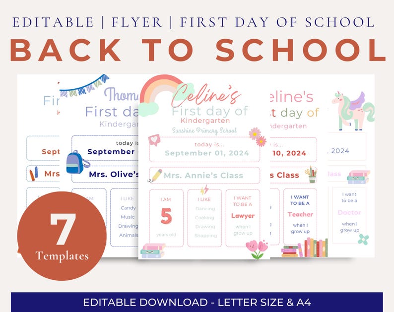 Back to School Flyer First Day of School Sign Editable Template Last ...