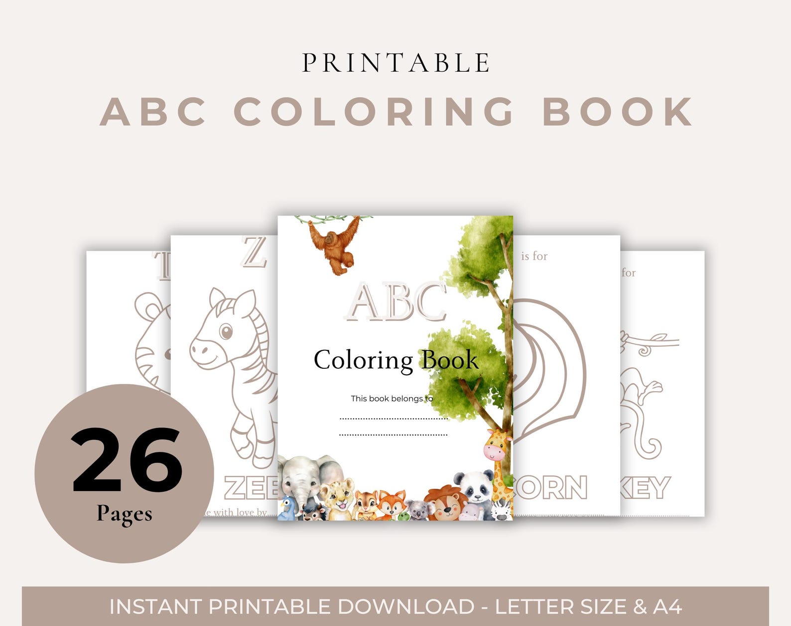 Printable ABC Alphabet Book Baby First ABC Book Preschool Kids Coloring ...
