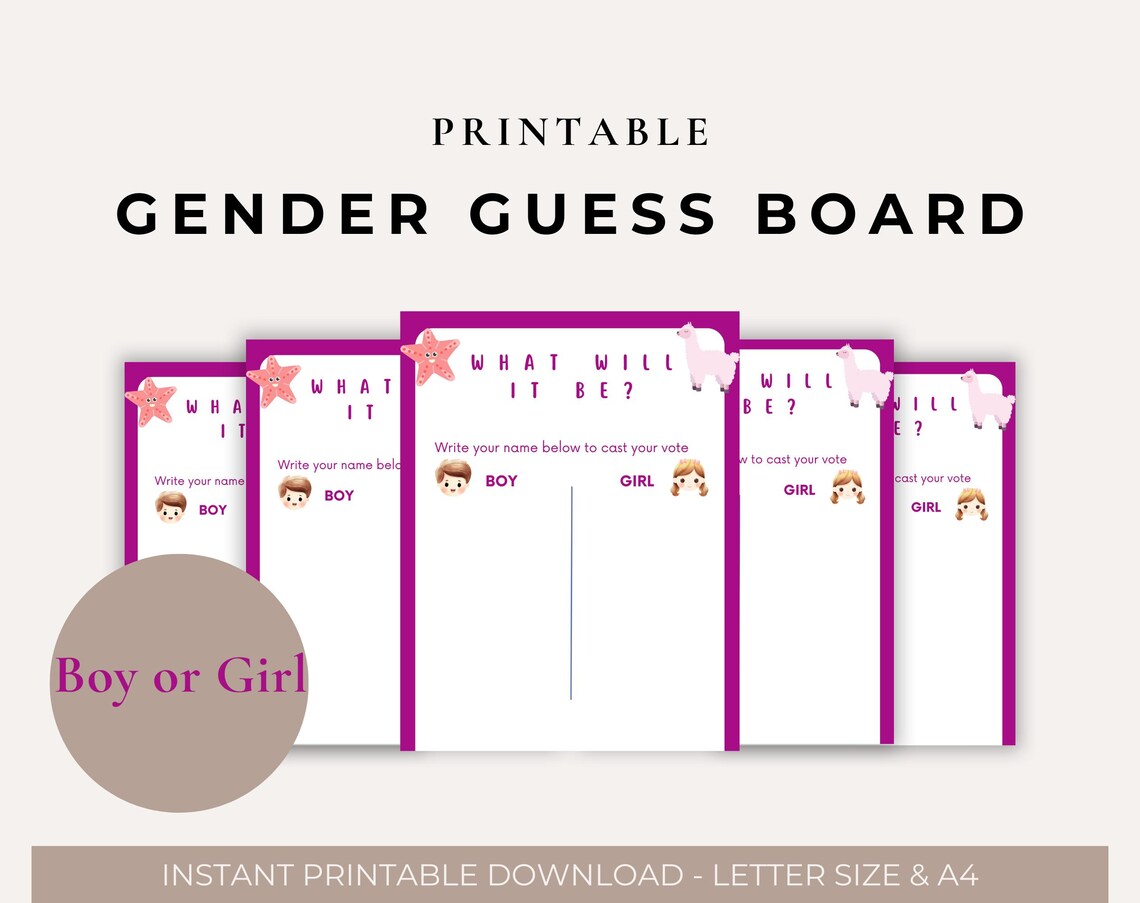 Babyshower Magenta Gender Guess Board Printable BBS3 Baby Gender Reveal ...