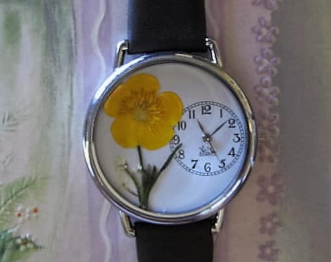 Buttercup Watch, Womens Watch, Wrist Watch Leather, Yellow Pressed ...