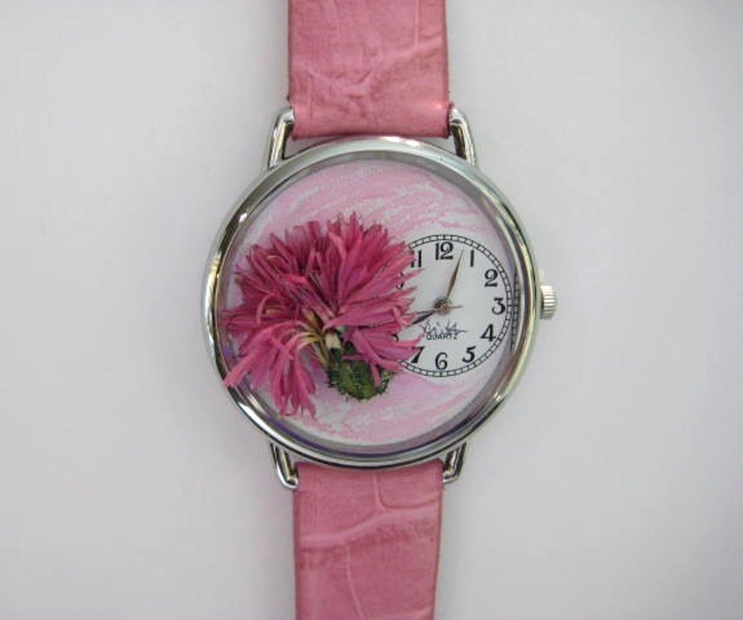 Womens Watch With Pink Cornflower bachelor Button, Watercolor Watch - Etsy