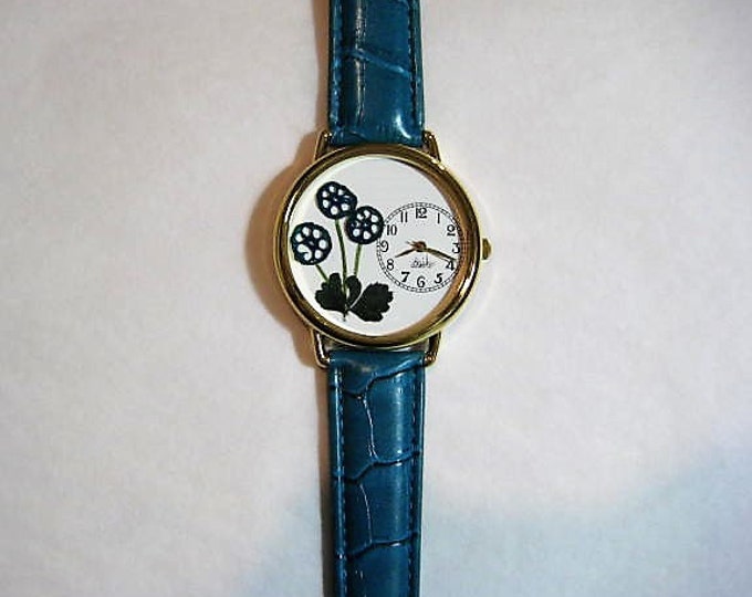Pressed Flower Watch, Watch With Turquoise Water Lily Stems, Pressed ...
