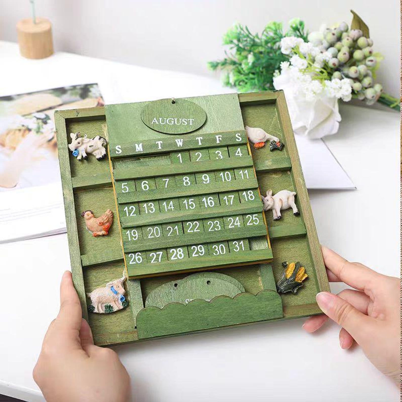 Cute Pet Farm Theme Perpetual Calendar.retro Pastoral Style Handmade ...