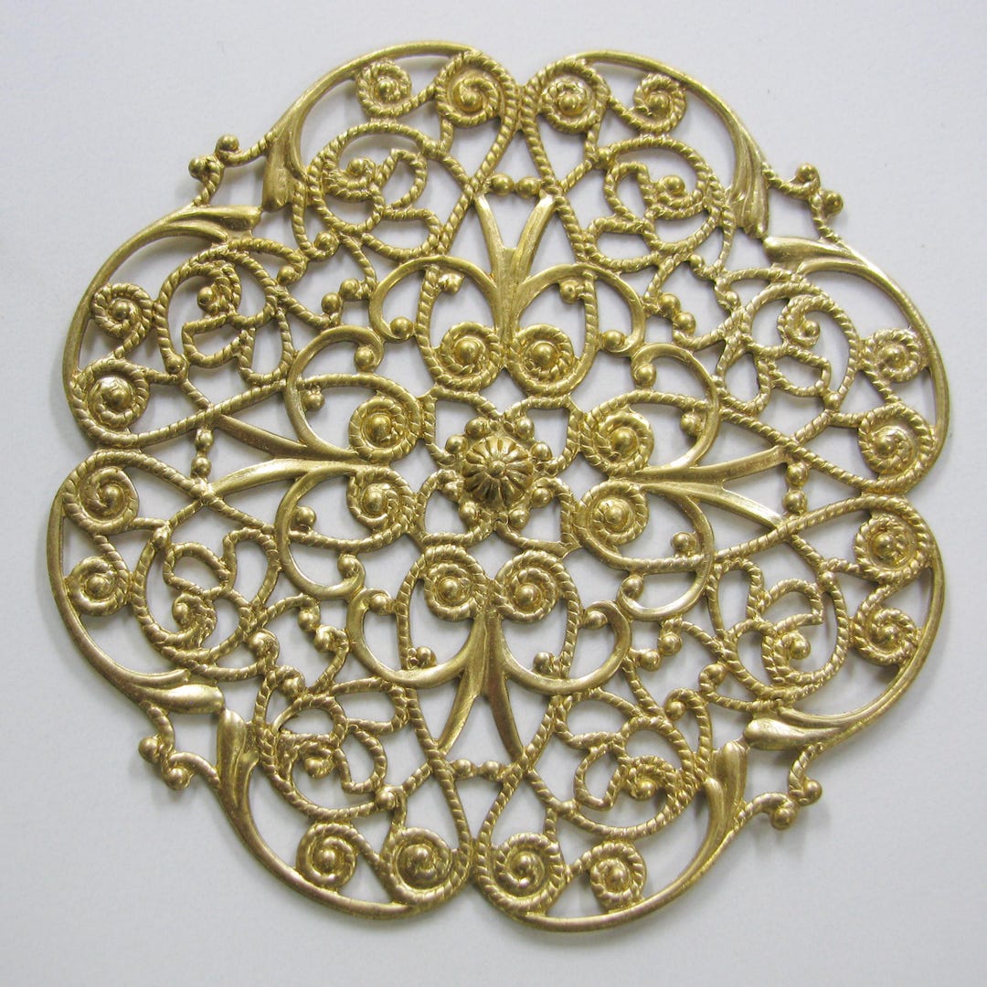 Large Brass Round Flat Filigree Focal 48mm - 3 Pieces - - Etsy