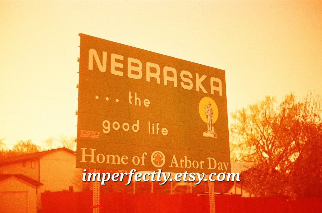 Nebraska the Good Life State Line Welcome Sign - Red and Orange Art ...