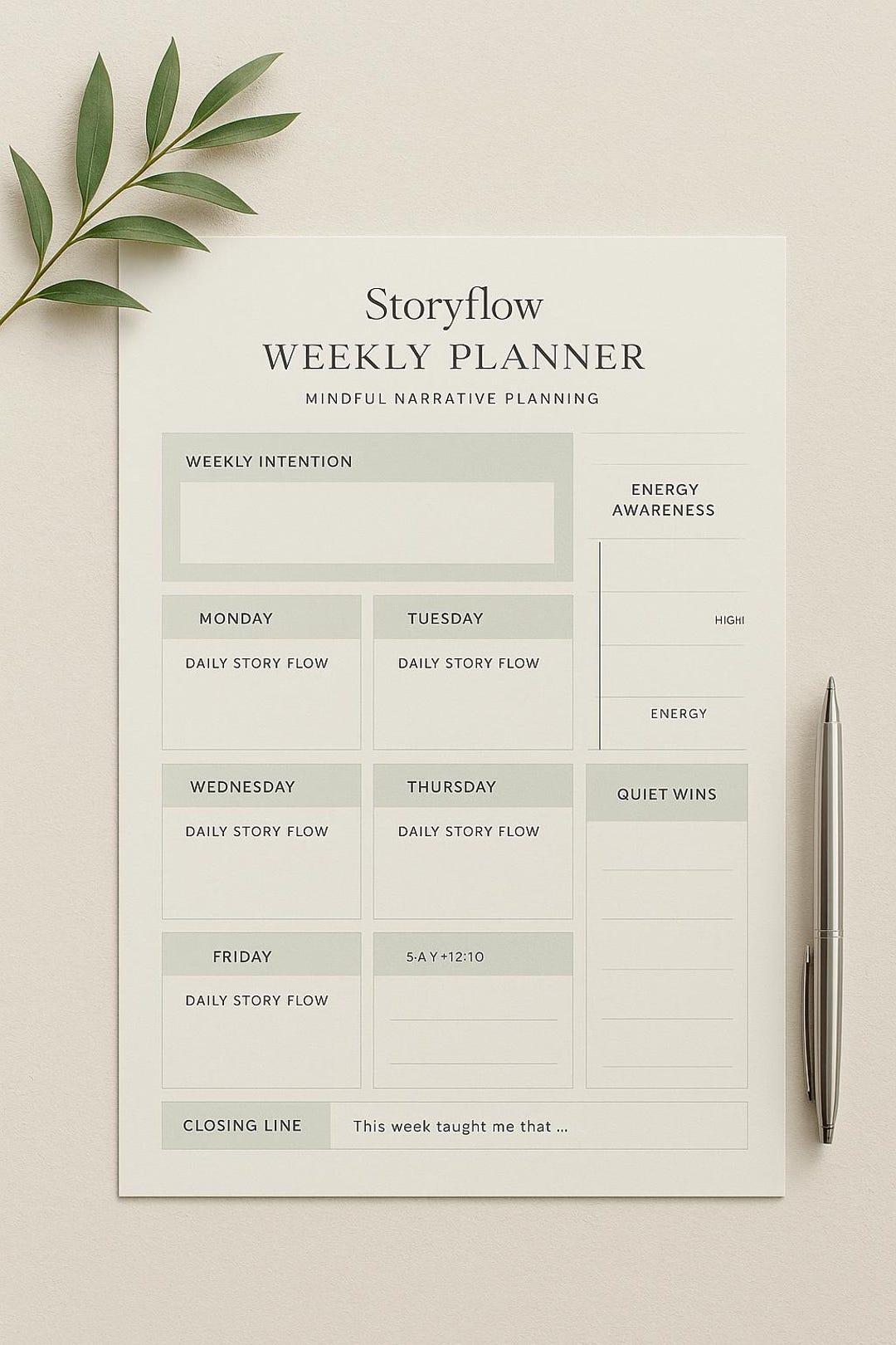 Mindful Weekly Planner Printable | Storyflow Narrative (digital ...