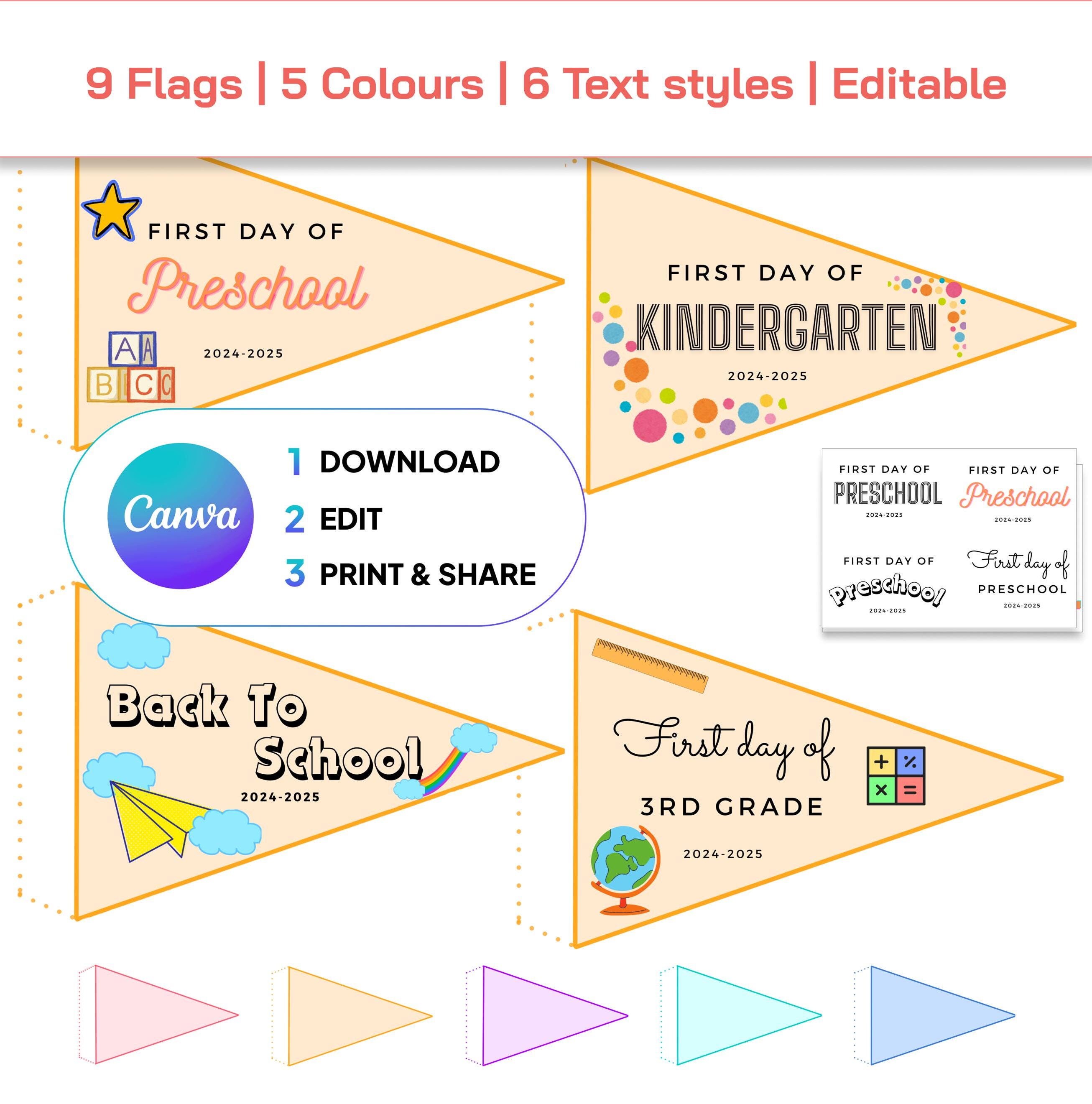 2024-2025 Back to School Pennant Flags First Day of School Flags ...