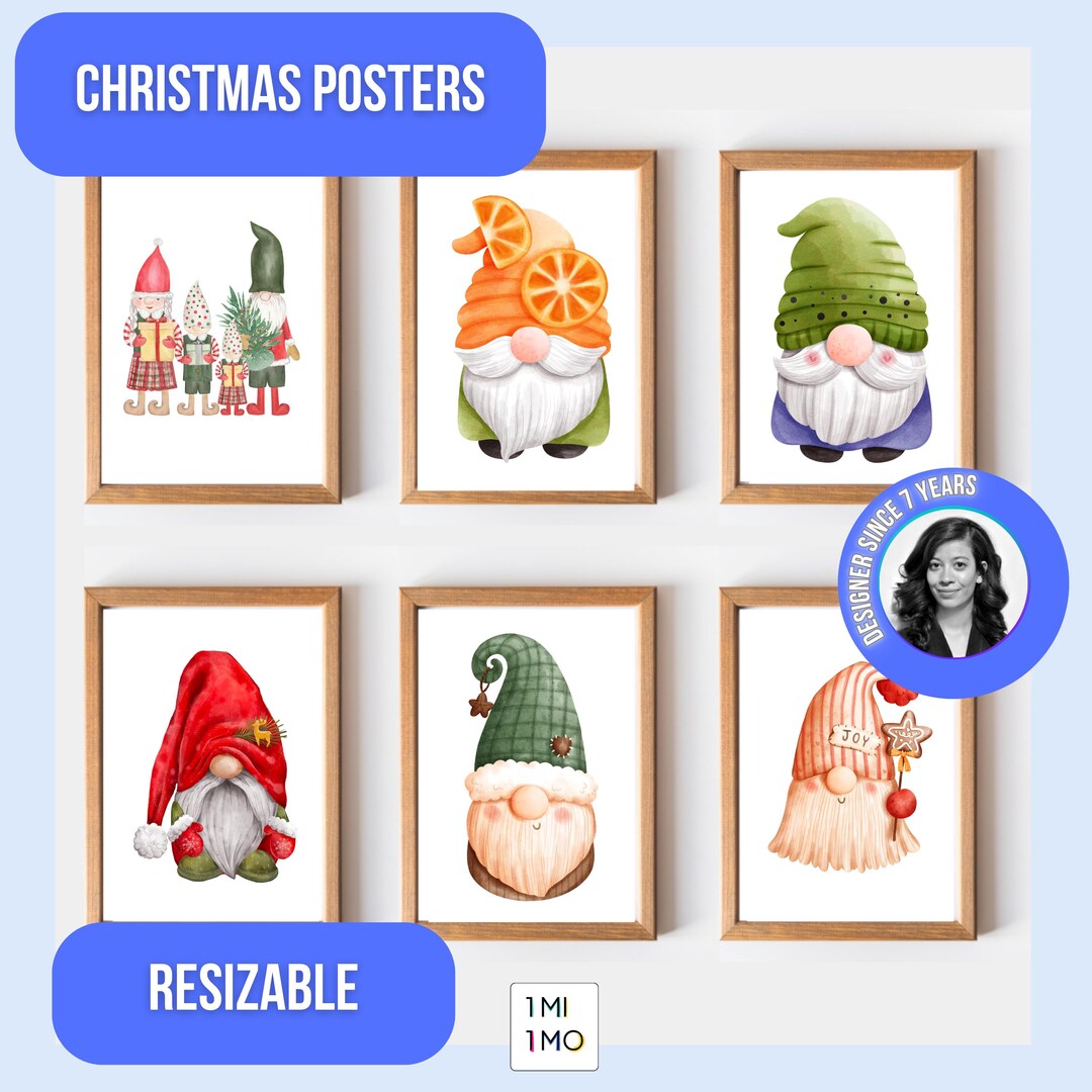 Christmas Gnome Posters Set 6 Resizable Holiday Wall Art Prints Festive ...