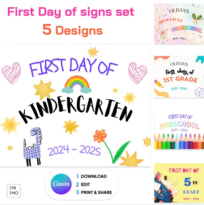 Editable First Day of School Signs, Canva Templates for Preschool ...